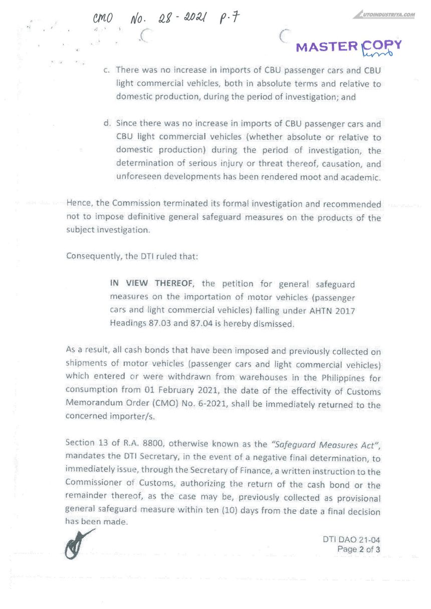 Customs releases CMO for return of safeguard bond to car importers - Auto News